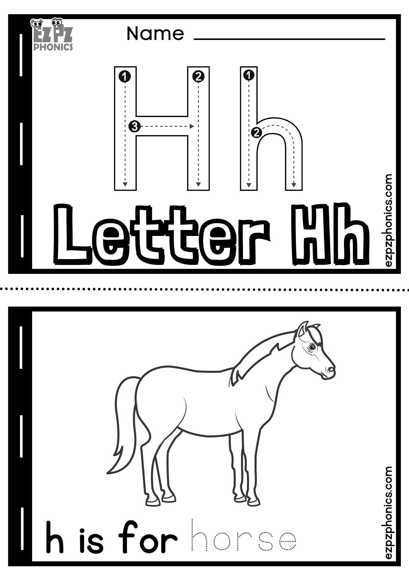 Letter H Alphabet Coloring Book Half Page Free Printable PDF - ezpzphonics.com